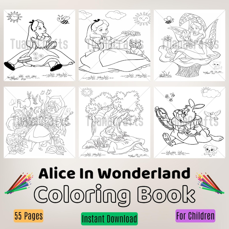 Alice in Wonderland Coloring Book Instant Download - Etsy