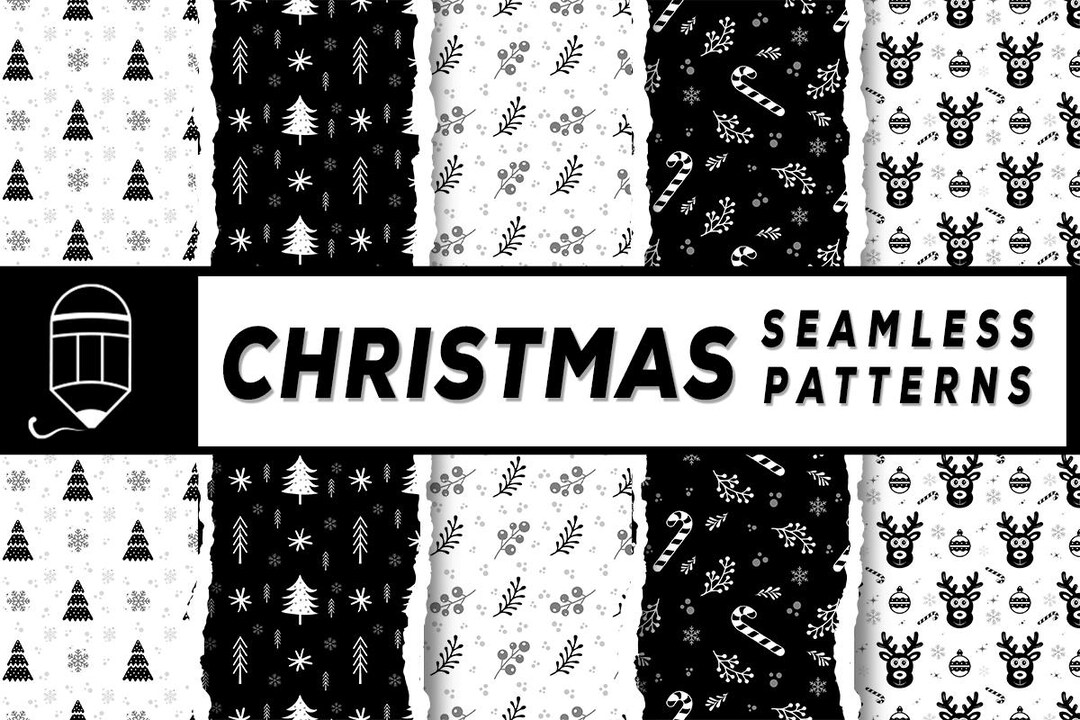 Black and White Christmas Patterns | Minimalist Holiday Digital Paper ...