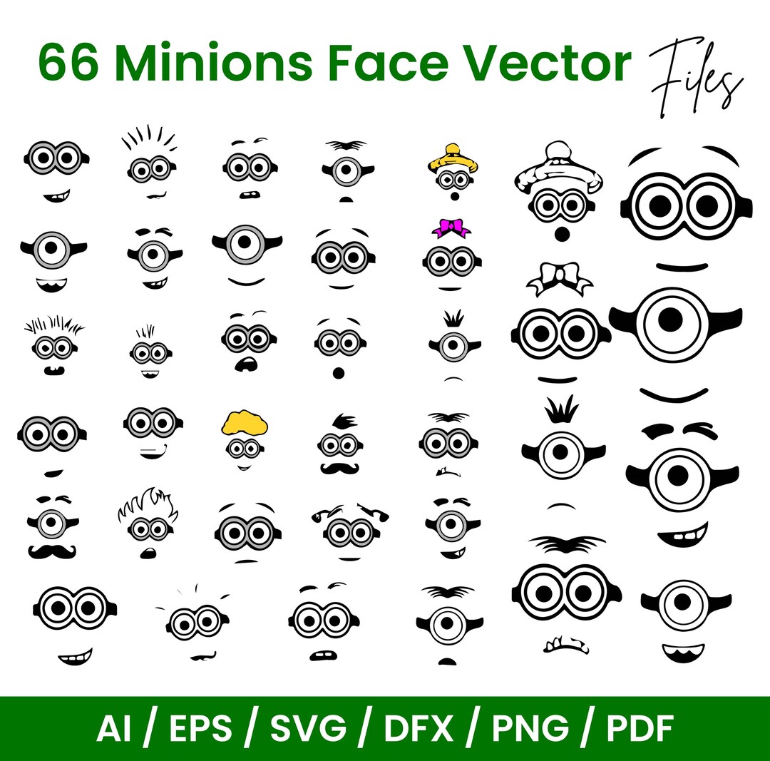 Minions Face Vector Bundle: Clip Art, Cut Files for Cricut (digital ...