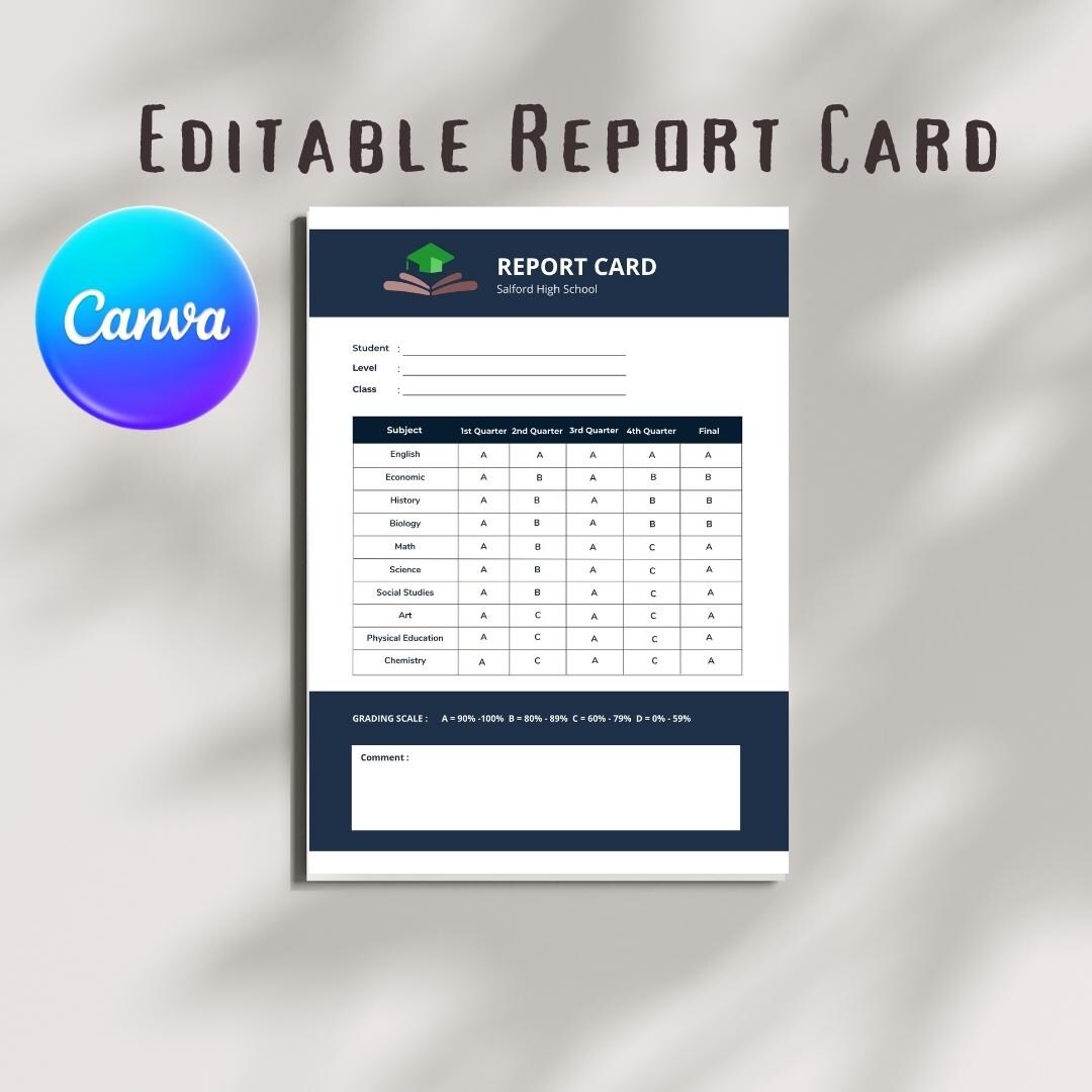 Editable Homeschool Report Card Template: Fillable Academic Record ...