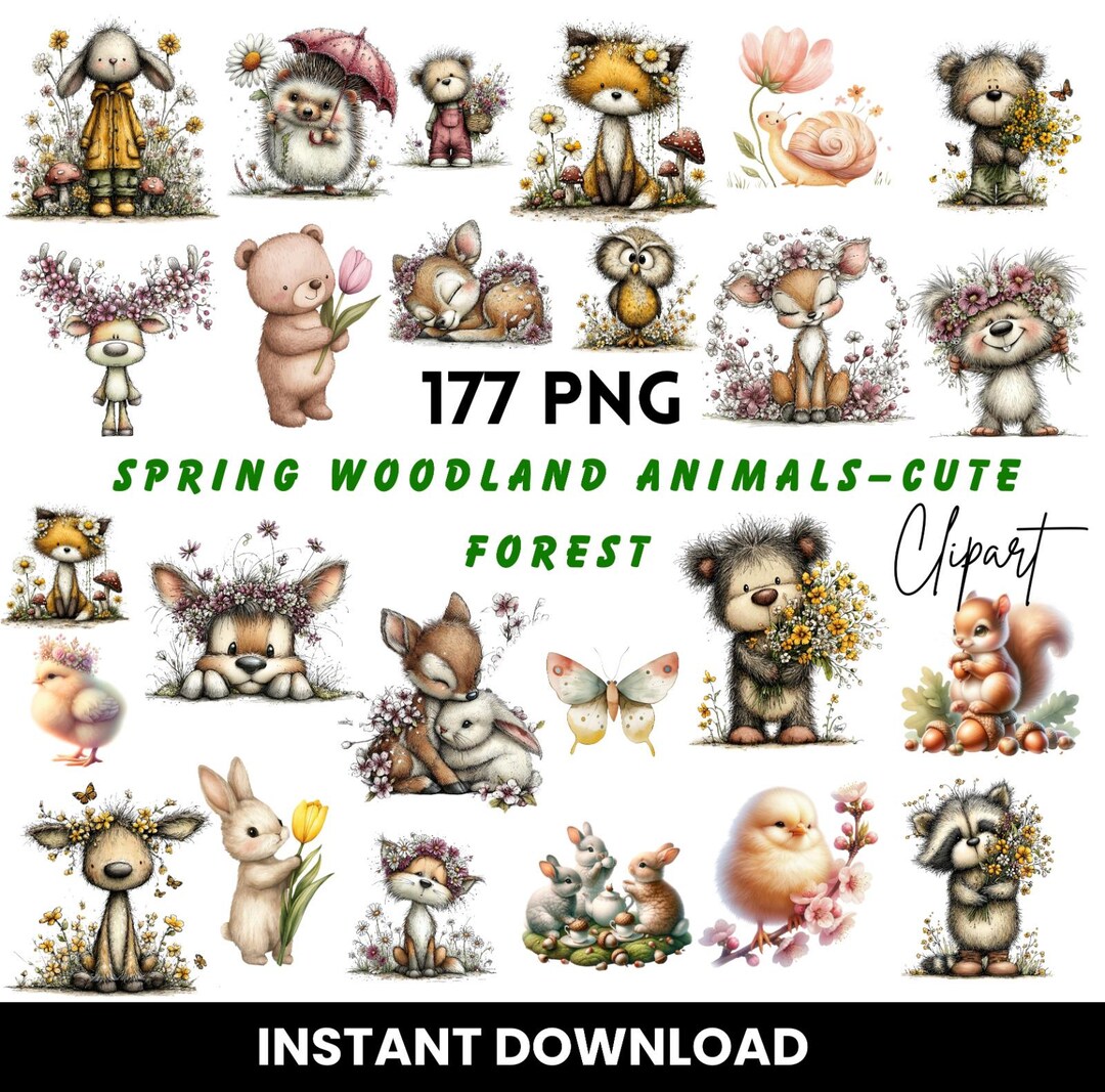 Spring Woodland Animals Clipart – Watercolor Forest Friends (177 PNG ...