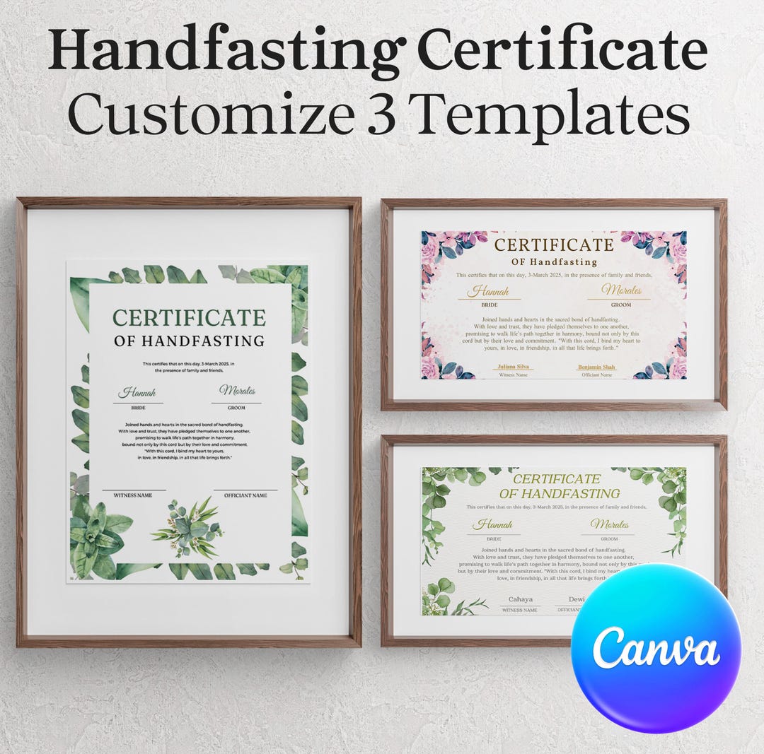 Handfasting Certificate of Commitment Editable Template, Printable ...