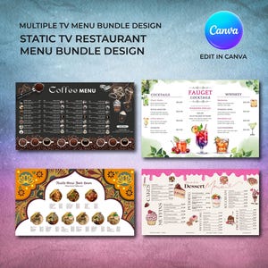 TV Restaurant Menu Bundle: Coffee, Indian, Cocktail, Desserts (digital ...