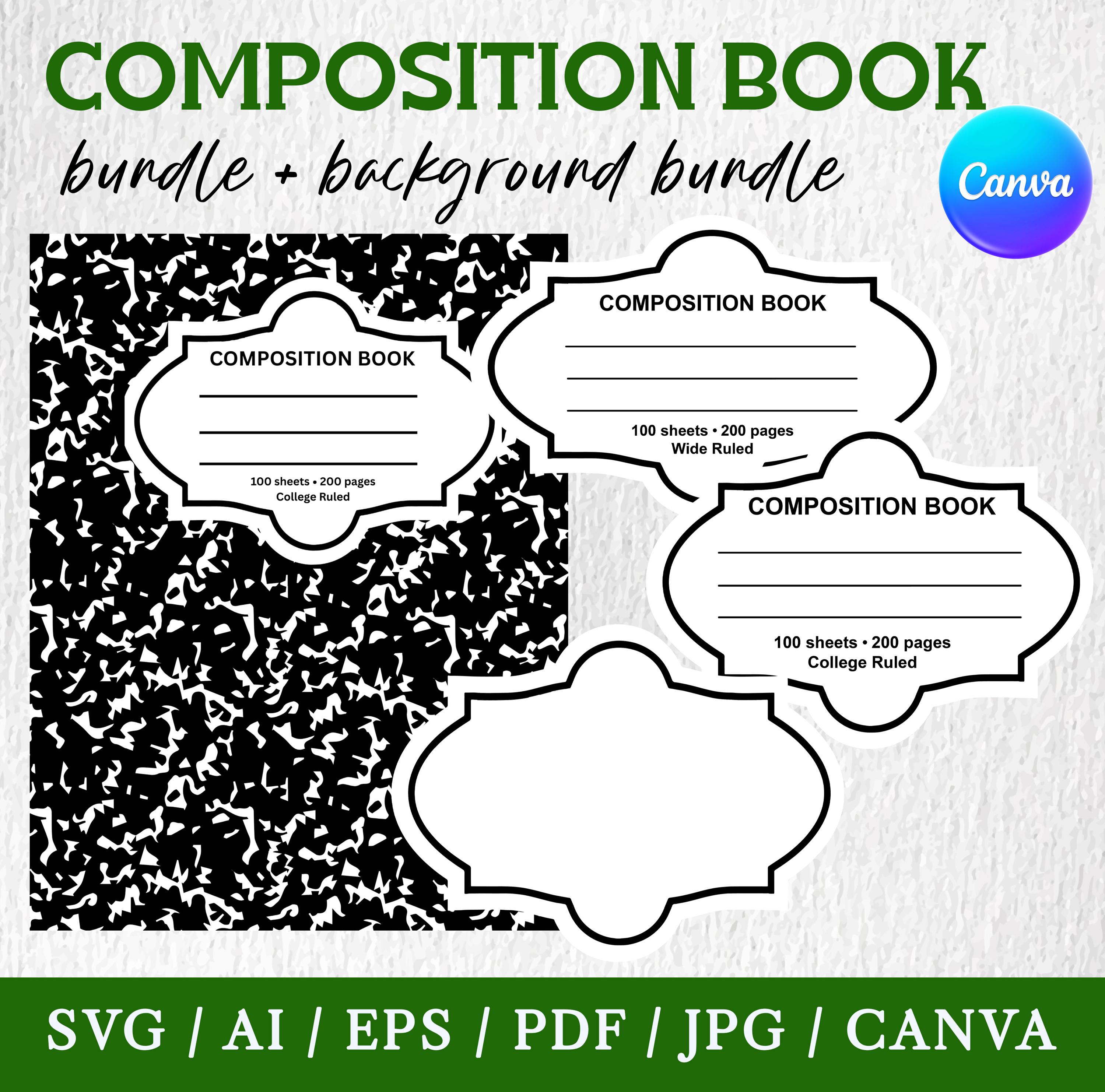 Composition Book Cover SVG: Notebook Template, Labels (digital Download ...