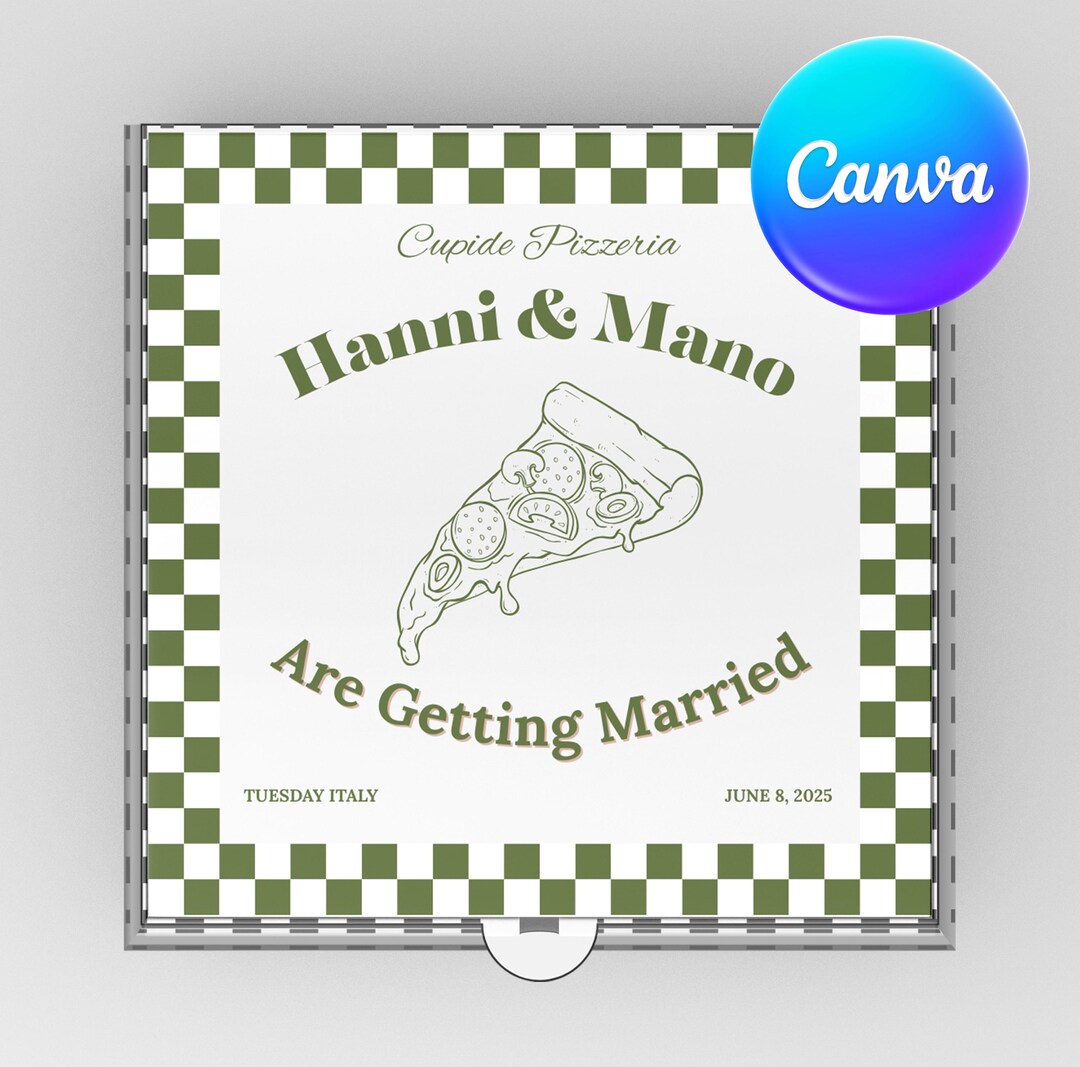 Wedding Pizza Box, Wedding Pizza Box Template, Editable Canva Template ...