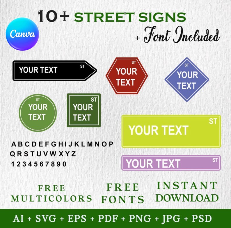Customizable Street Sign Template: SVG, PNG, EPS, Cricut, Silhouette ...