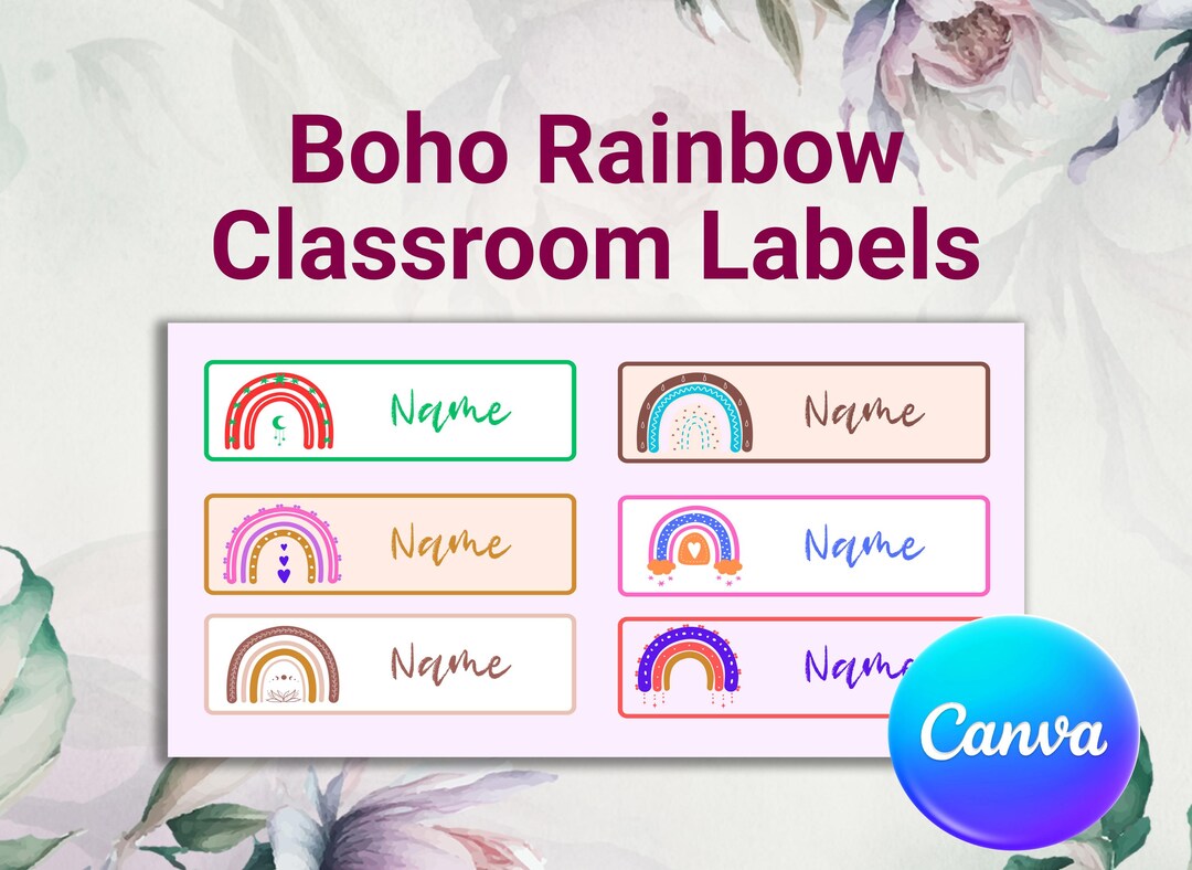 Boho Rainbow Classroom Labels, Student Desk Label Cards, Student Desk ...