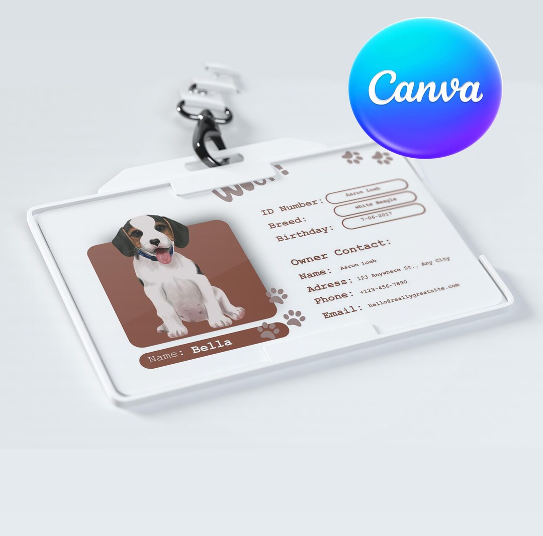 Editable Pet ID Card Template: Canva Dog Tag Design (digital Download ...