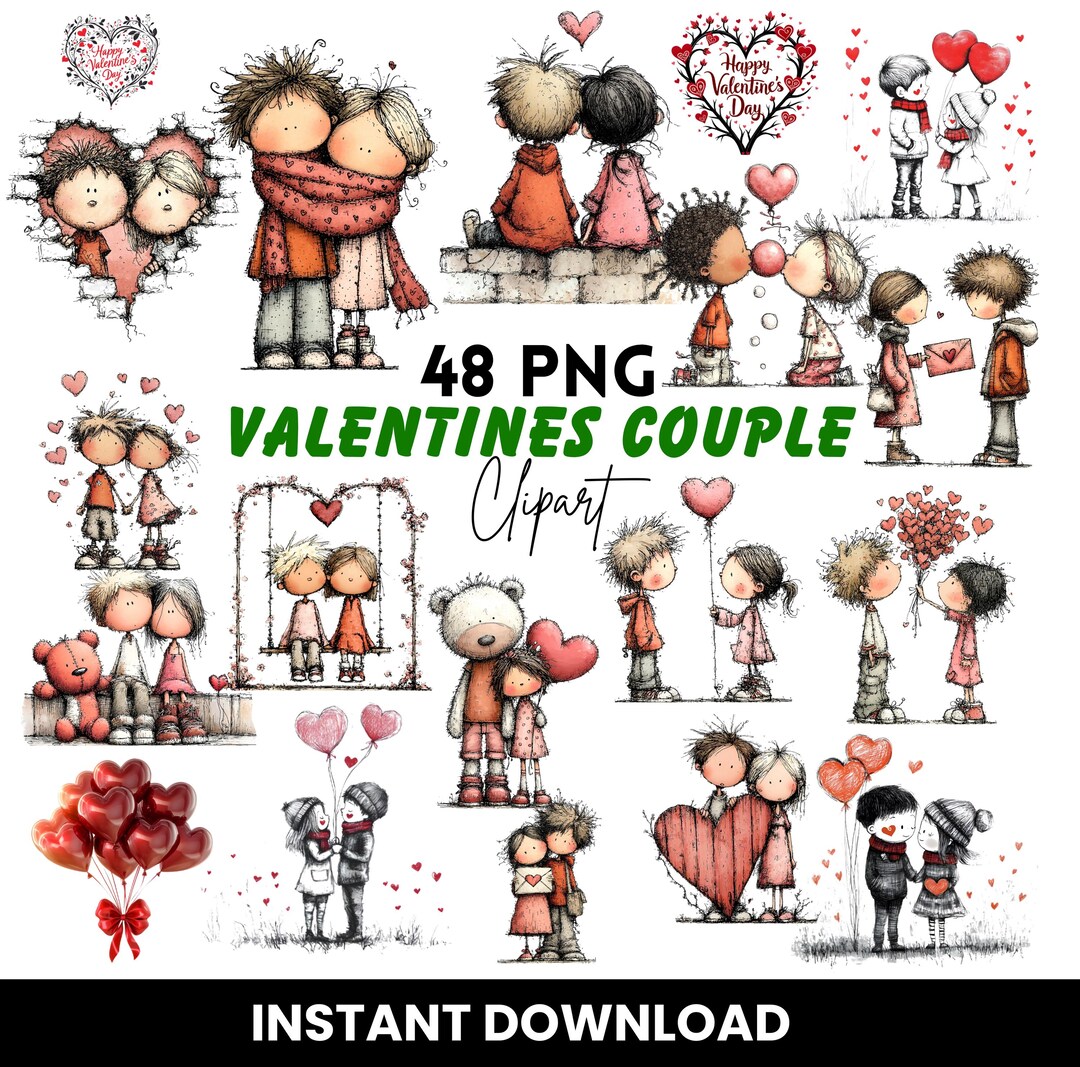 Valentine's Day Couple Clipart: Whimsical Love Graphics (digital ...