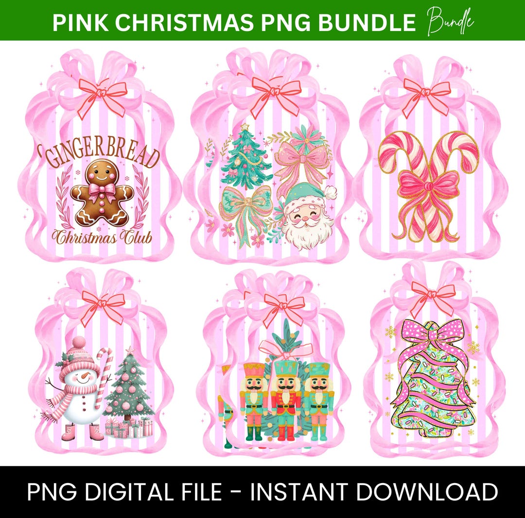Glitter Pink Christmas PNG Bundle, Coquette Holiday Graphics (digital ...