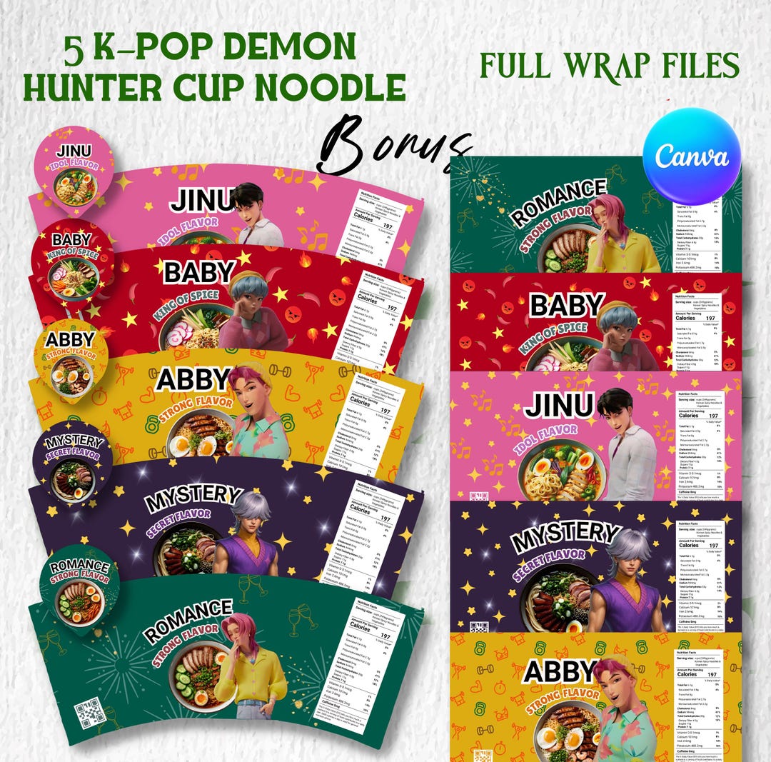 5 K-pop Demon Hunter Cup Noodle Labels Ramen | Saja Boys Printable ...