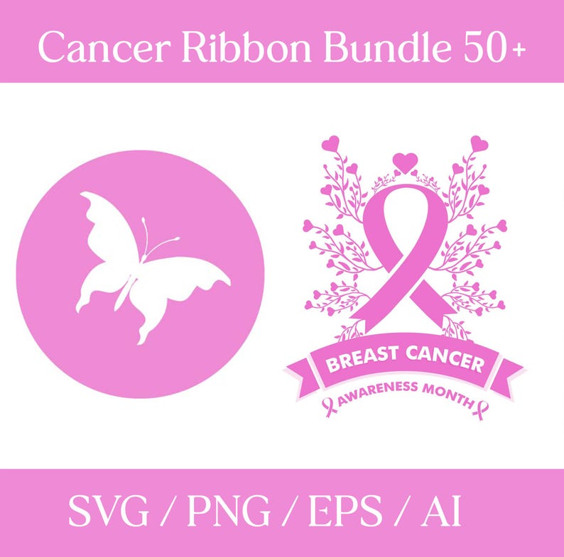 Cancer Awareness Ribbon SVG Bundle: Breast Cancer, Cricut Cut File ...