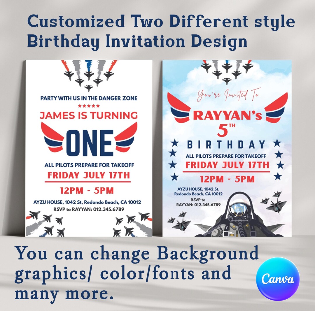 Editable First Birthday Jetpilot Invite Fighter Jet Birthday Invite ...