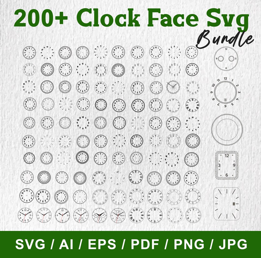Clock Face SVG Bundle: Roman Numerals, Numbers Clipart (digital ...