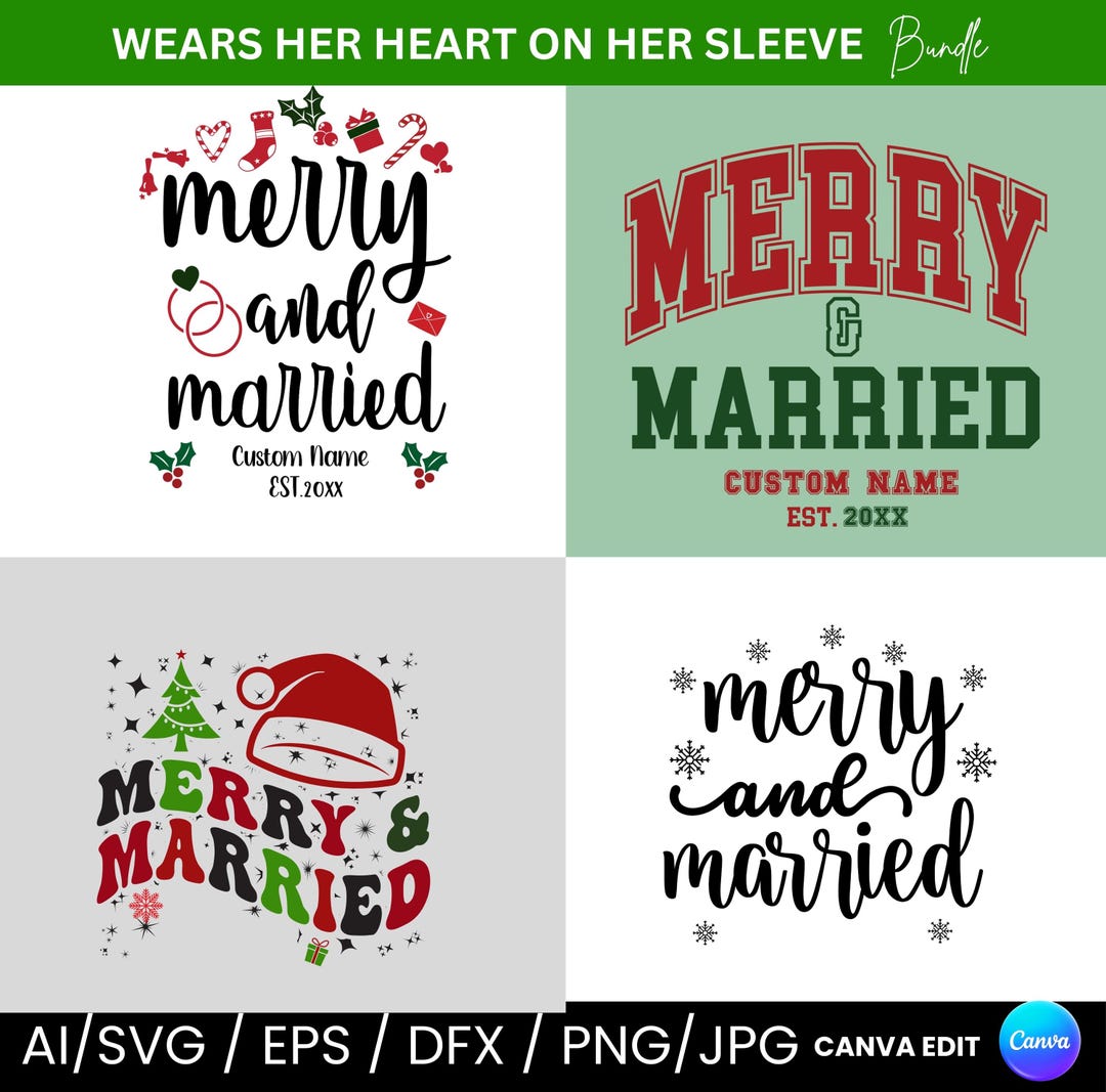 Merry and Married Newlywed Christmas SVG, Custom Name Couples Design ...