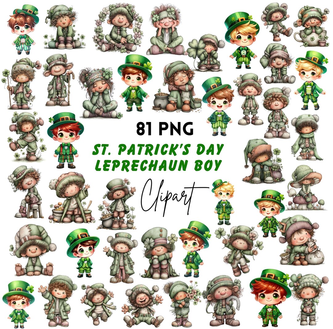 Watercolor Leprechaun Boy Clipart – 45 PNG St. Patrick's Day Graphics ...