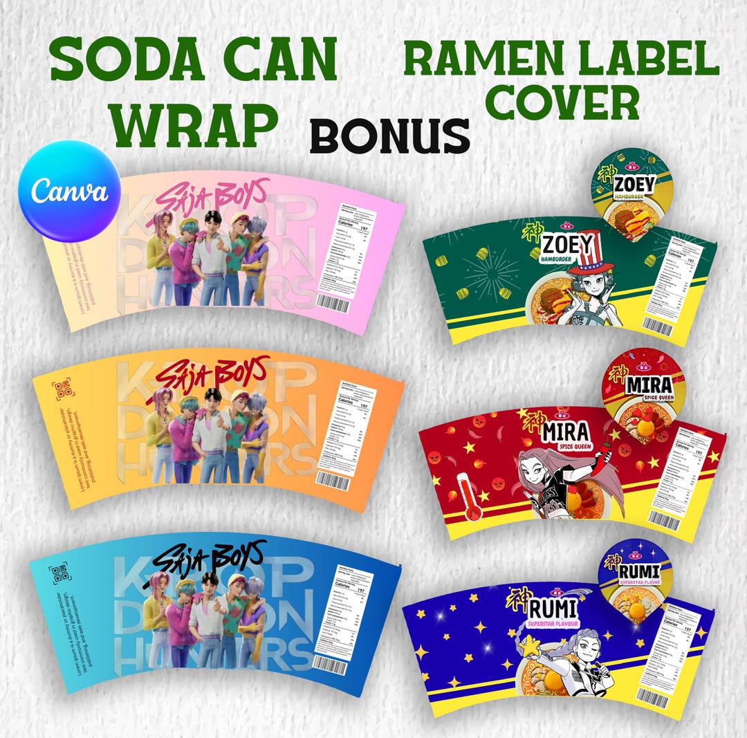 K-pop Demons Hunter Printable | Kpop Saja Boys Soda Pop Sleek Can Wrapper Label | Demon Hunter ...