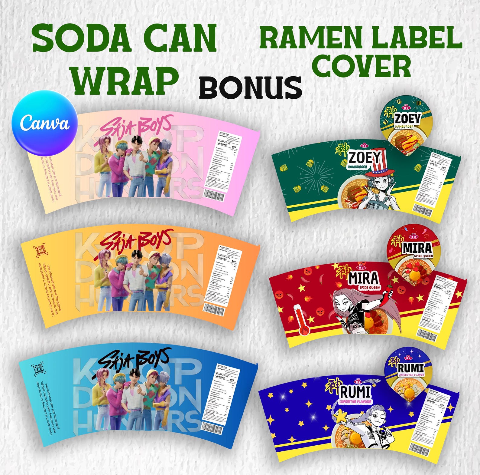 K-pop Demons Hunter Printable | Kpop Saja Boys Soda Pop Sleek Can ...