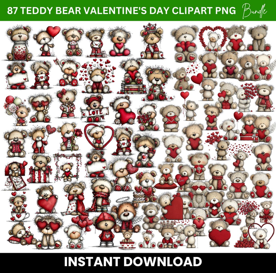Teddy Bear Valentine's Day Clipart: Love Graphics (digital Download ...