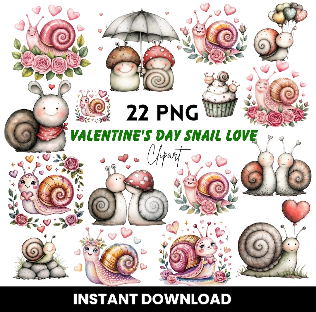 Valentine's Day Snail Love Clipart: Whimsical Graphics (digital ...