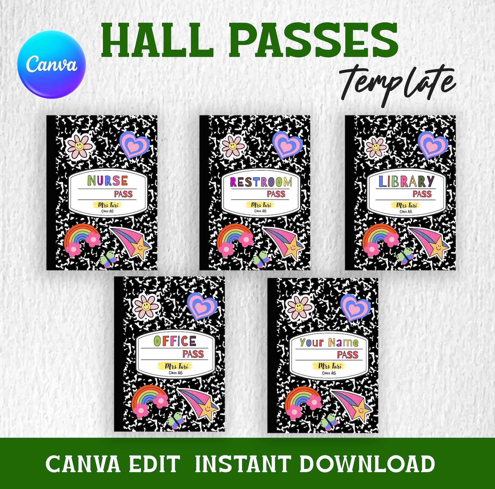 Editable Classroom Hall Passes: Retro Teacher Decor (canva Template ...