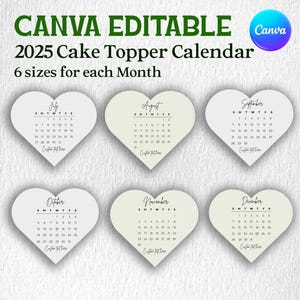 Heart Calendar Cake Topper Template 2025-2026, Canva Editable (digital ...