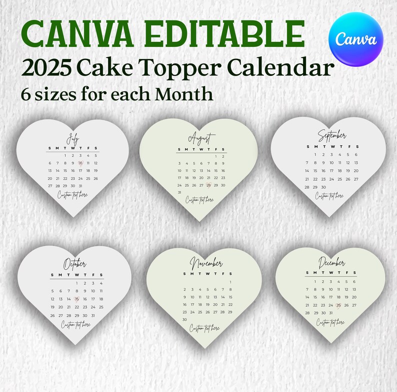 Heart Calendar Cake Topper Template 2025-2026, Canva Editable (digital ...