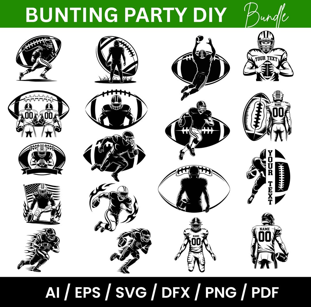 Custom Football Player SVG Bundle, Sports Clipart (25 Files) - Etsy