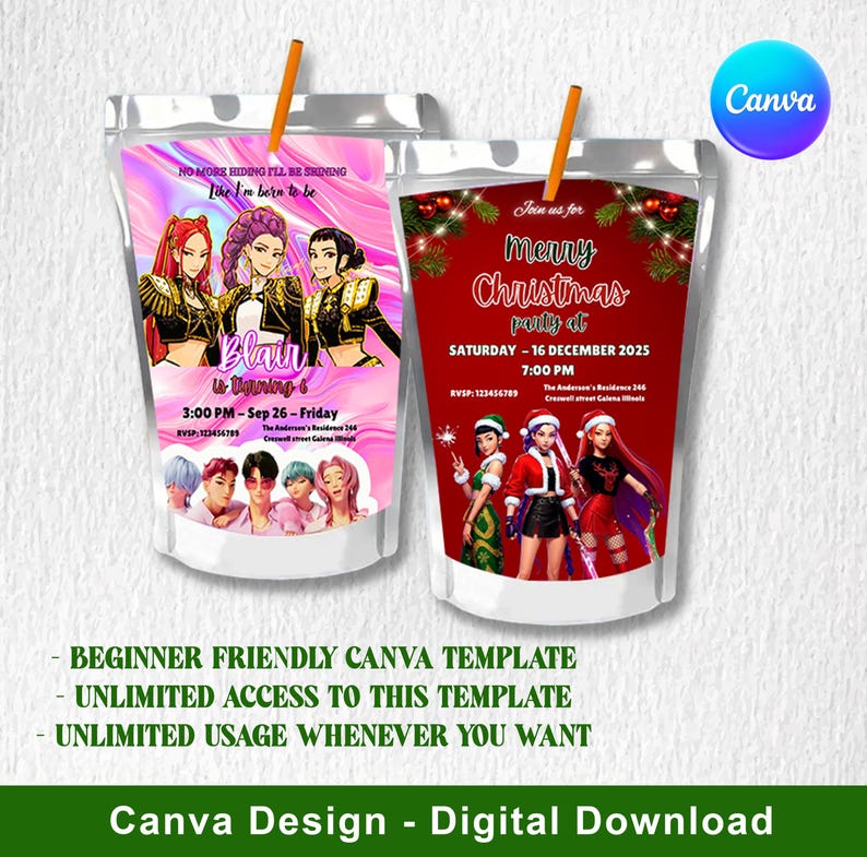 Kpop Demon Hunter Juice Box Label: Birthday, Christmas (digital ...