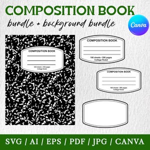 Composition Book Cover SVG: Notebook Template, Labels (digital Download ...