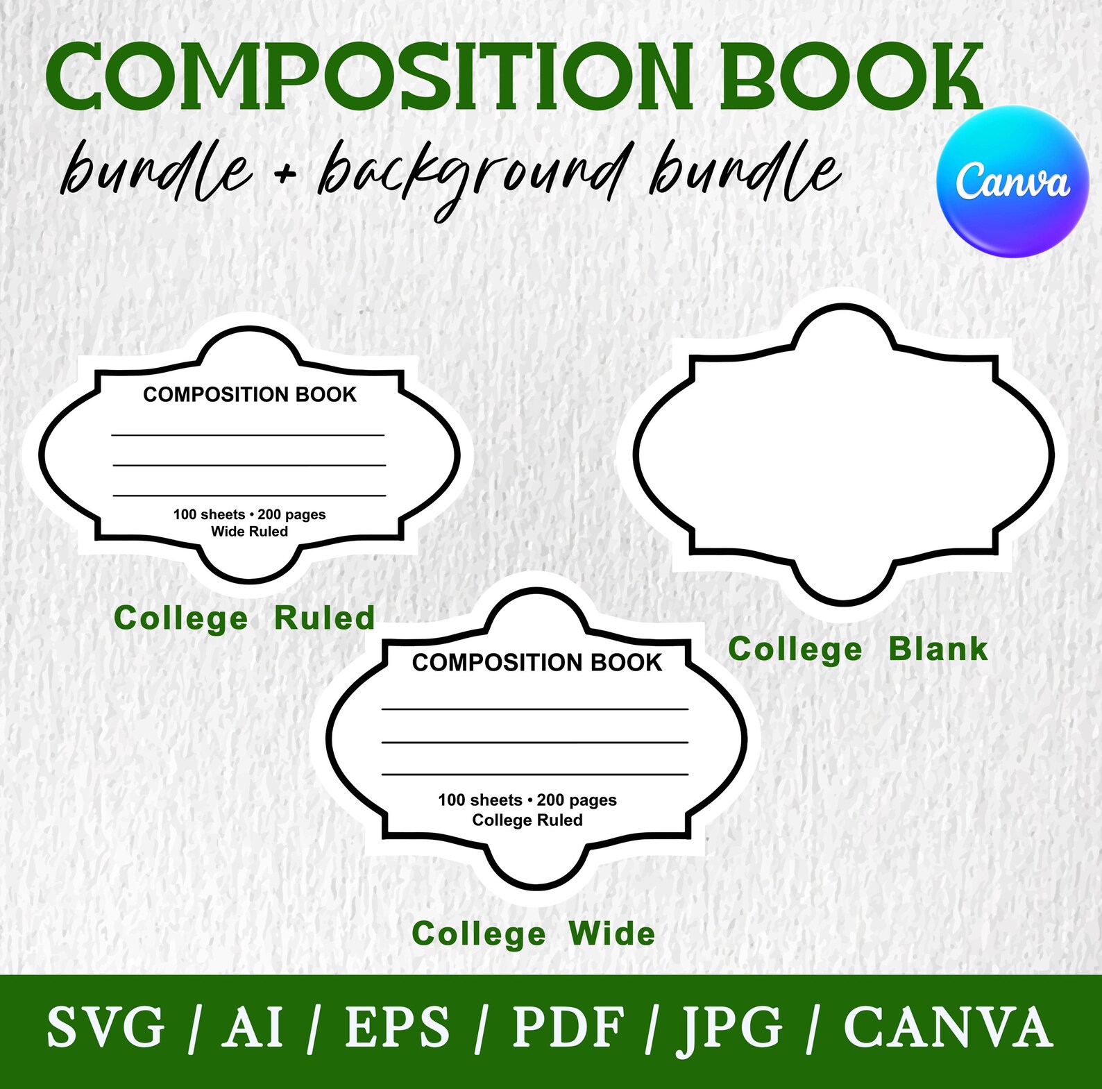 Composition Book Cover SVG: Notebook Template, Labels (digital Download ...