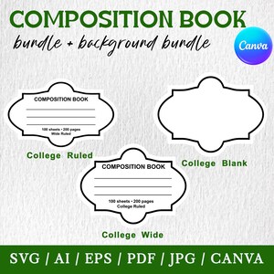 Composition Book Cover SVG: Notebook Template, Labels (digital Download ...