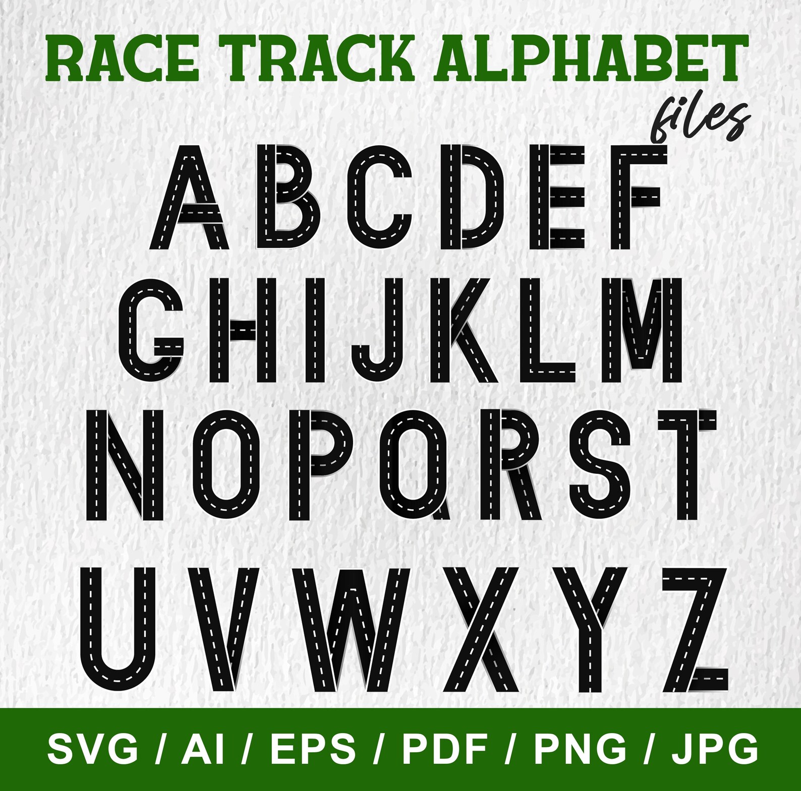 Race Track Alphabet SVG: Road Numbers & Letters Clipart - Etsy