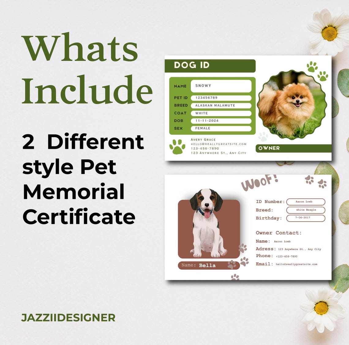 Pet ID Card - Editable Canvas Pet ID Template Dog Identification Card ...