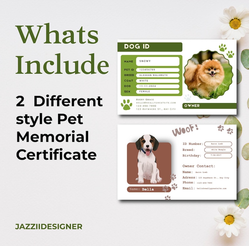 Pet ID Card - Editable Canvas Pet ID Template Dog Identification Card ...