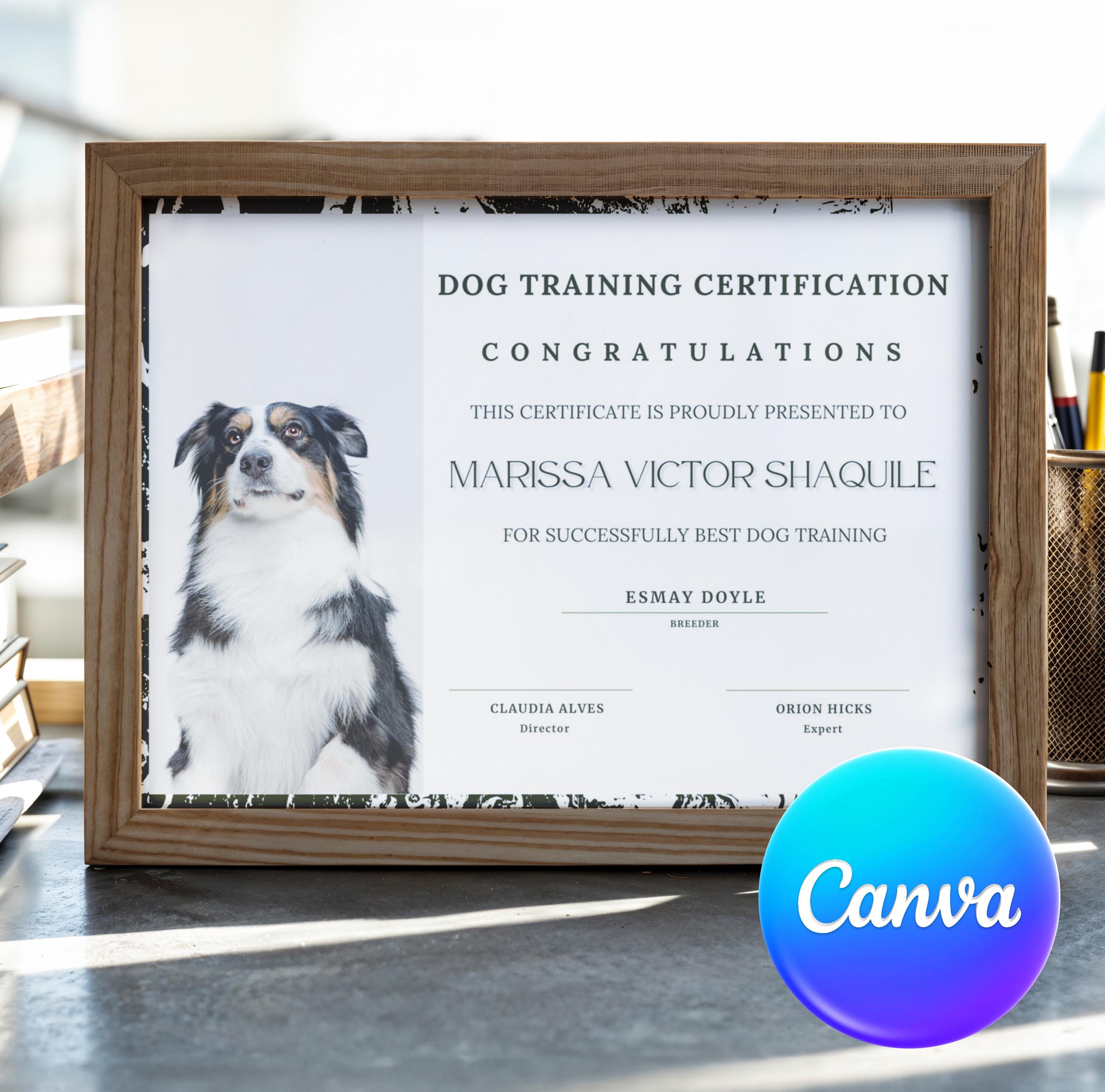Dog Training Certificate Template: Editable Graduation Diploma (digital ...