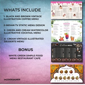 TV Restaurant Menu Bundle: Coffee, Indian, Cocktail, Desserts (digital ...