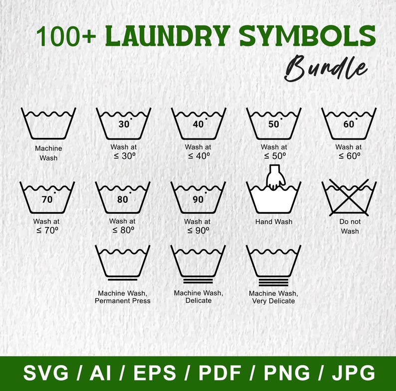 Laundry Symbols SVG Bundle: Icon Guide for Cricut, Silhouette (instant ...