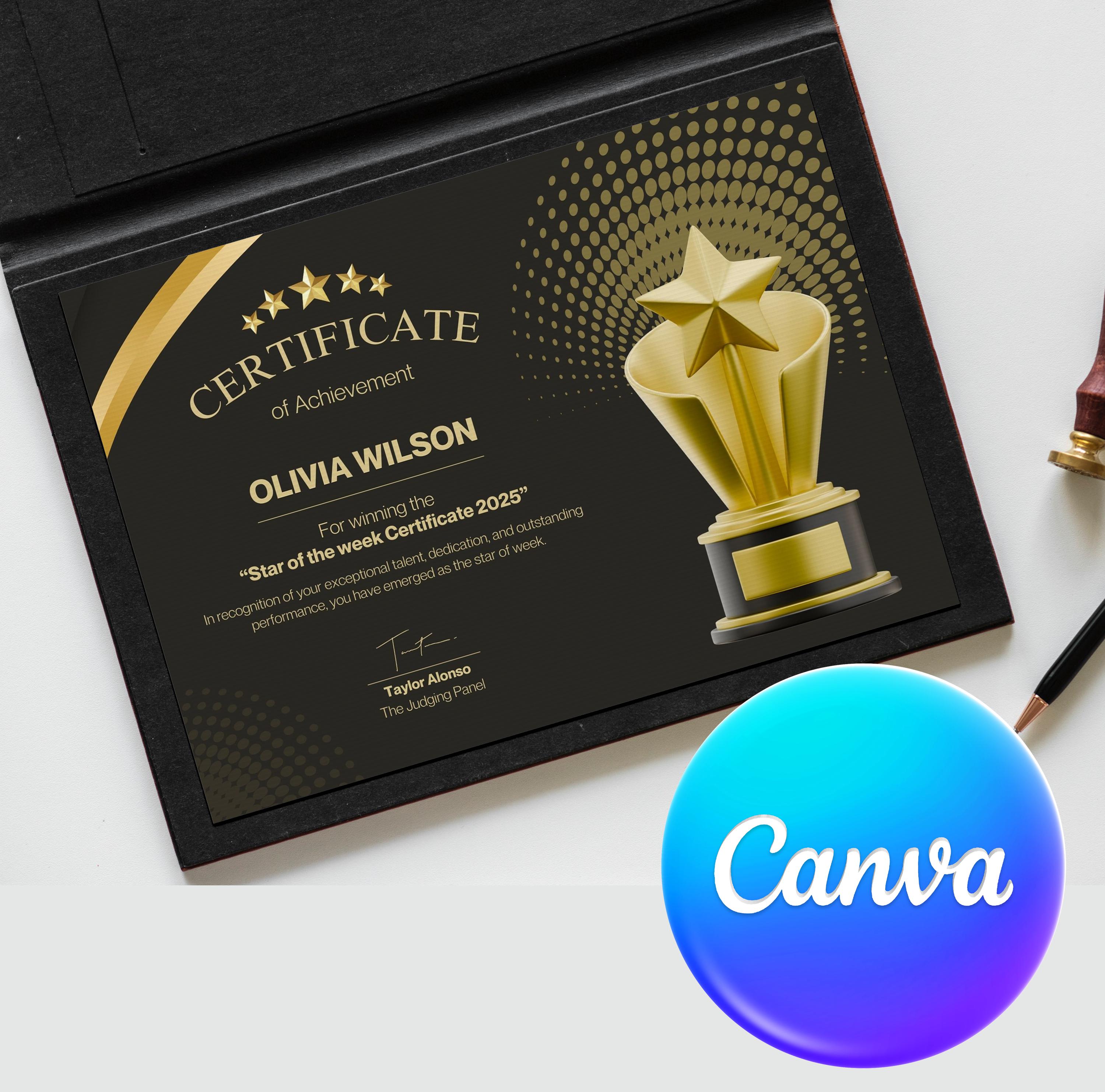 Star of Week Certificate Template: Editable Student Award (canva) - Etsy