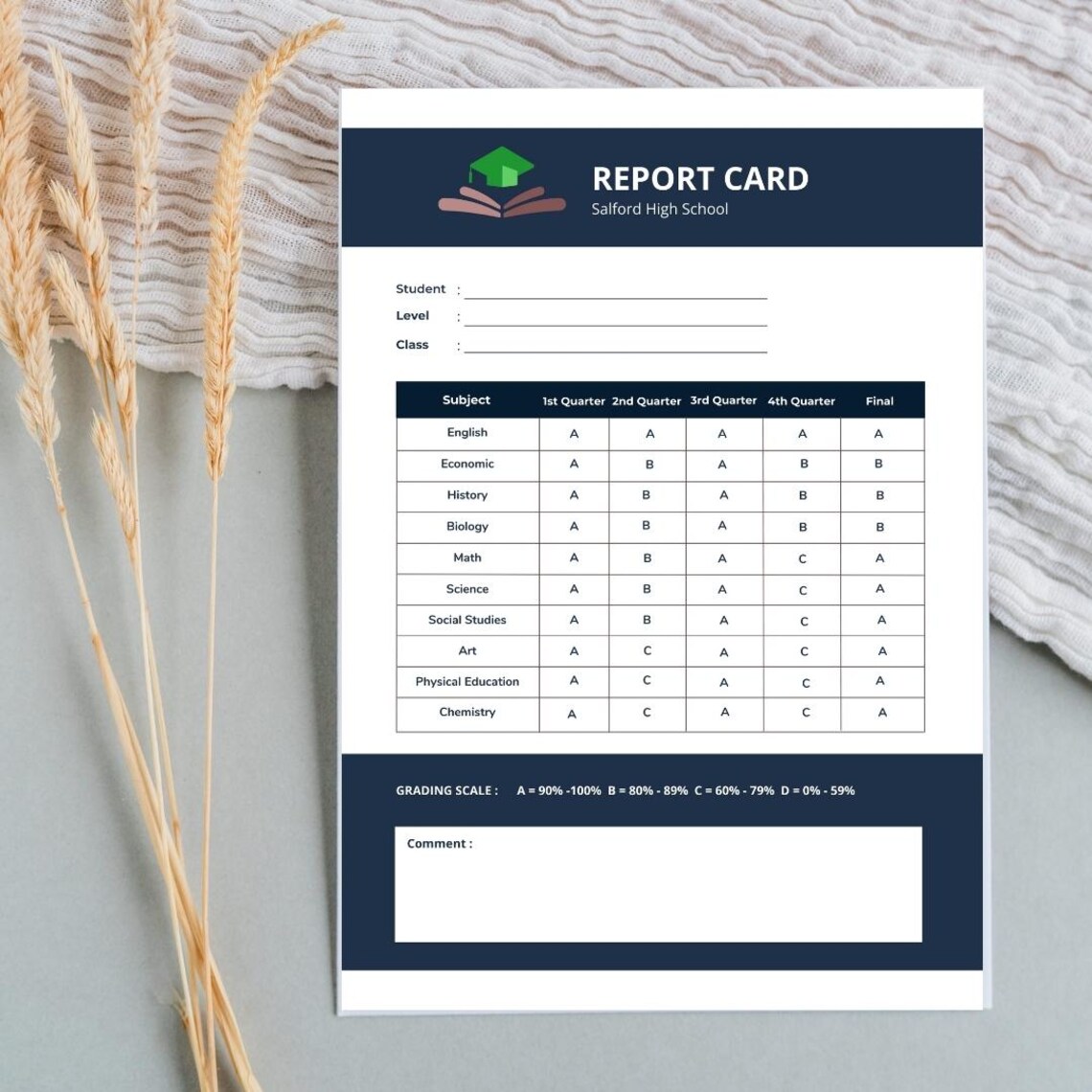 Editable Homeschool Report Card Template: Fillable Academic Record ...