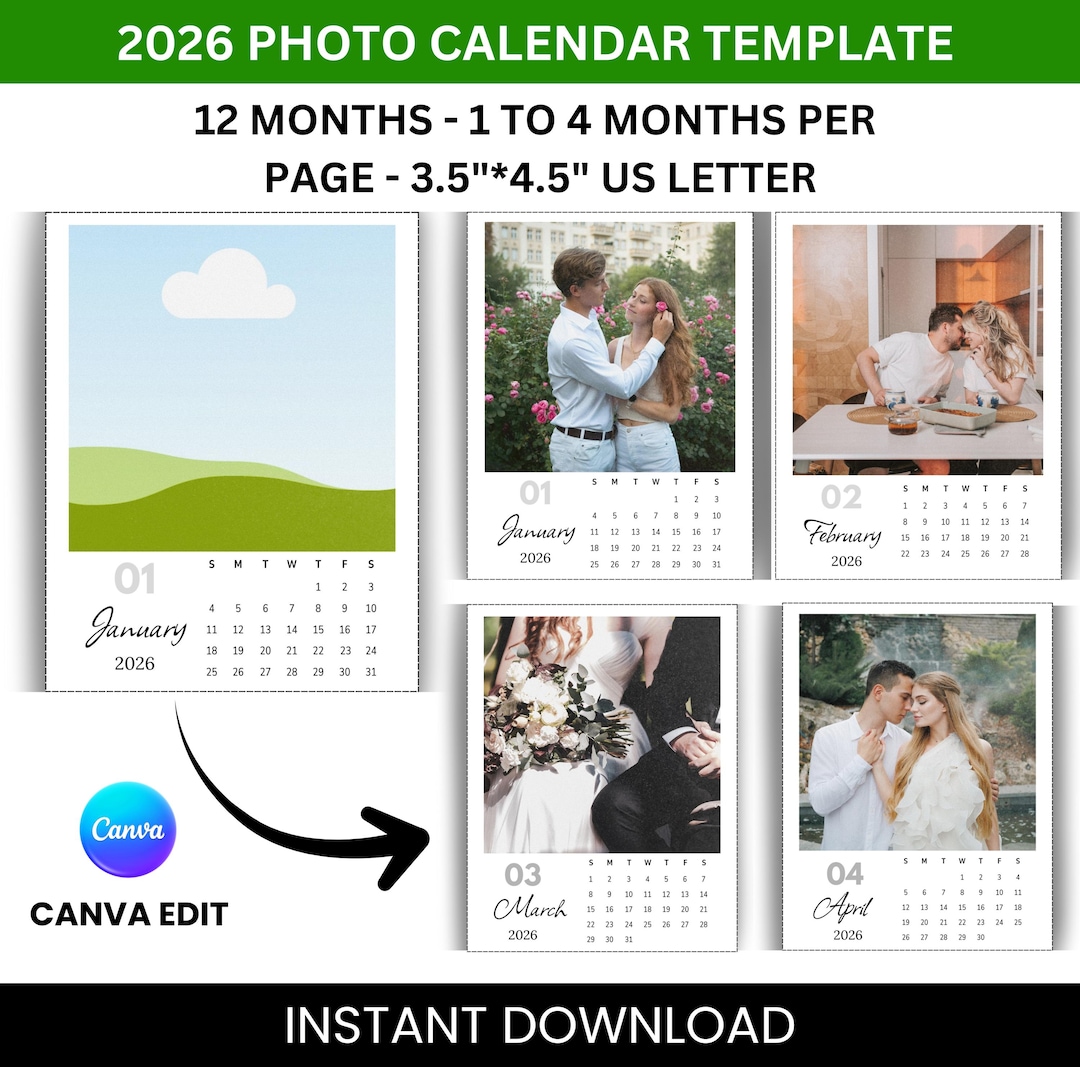 2026 Photo Calendar Template, Custom Mini Desk Calendar (canva Editable ...
