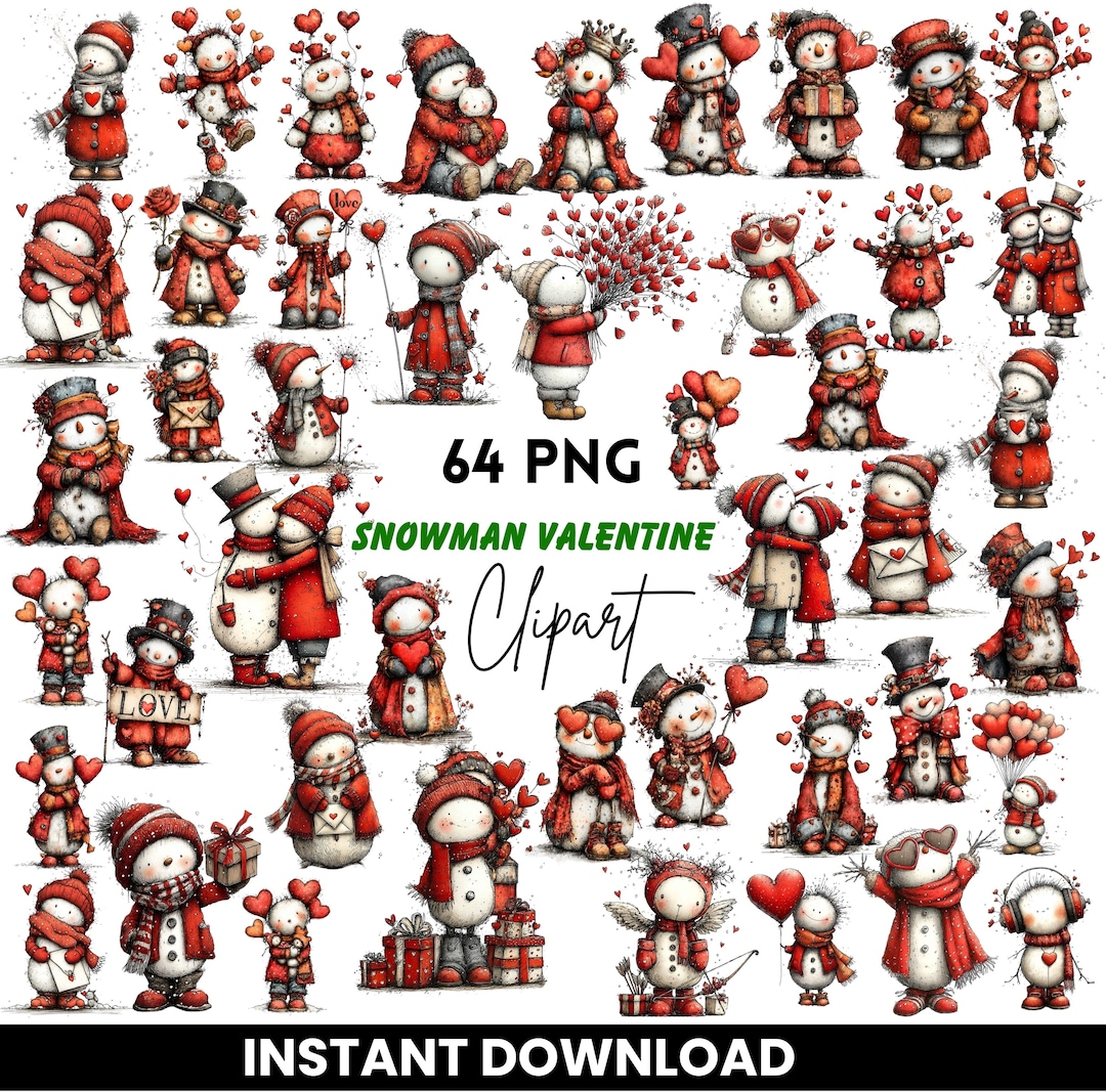 Snowman Valentine Clipart – 64 Watercolor Pngs (digital Download) - Etsy