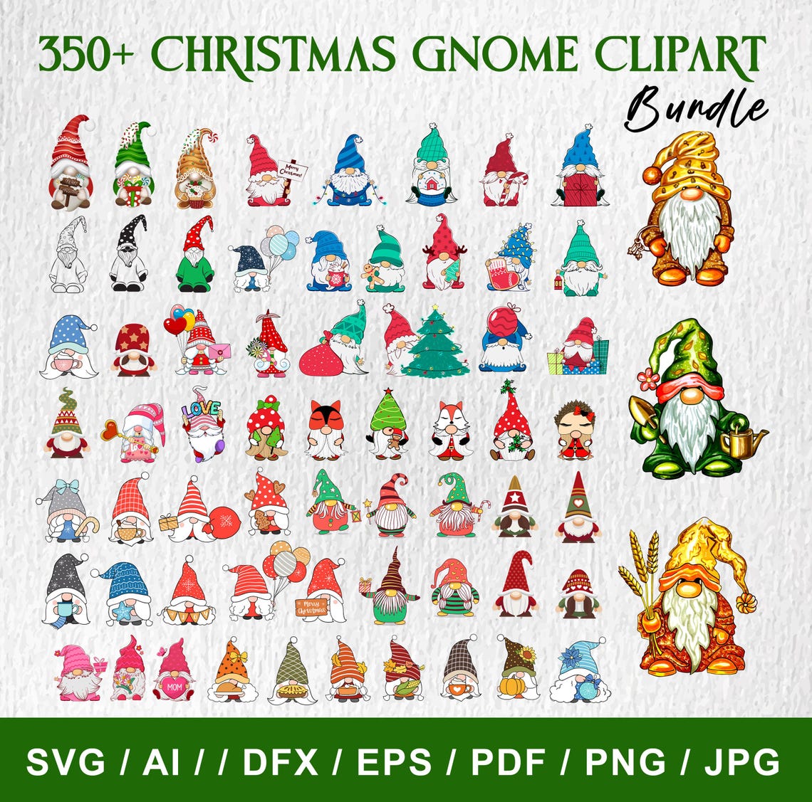 Christmas Gnome SVG Bundle: Holiday Clipart, Cut Files (instant ...