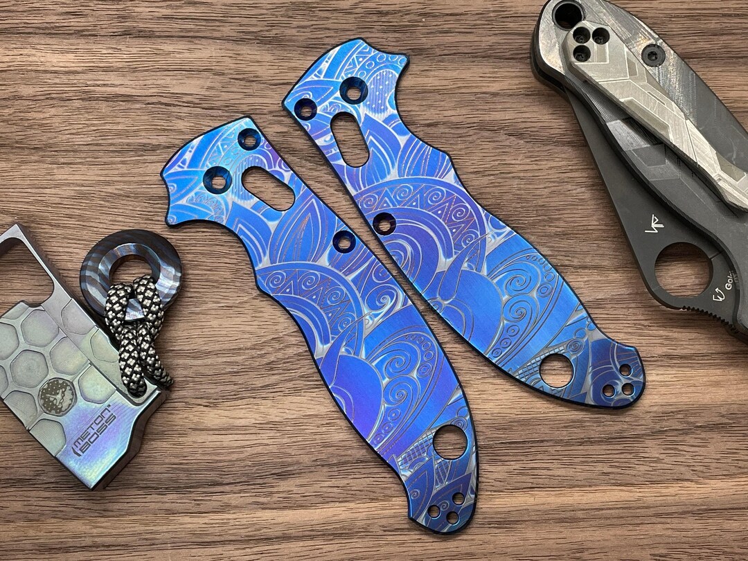 SUNRISE Engraved Flamed Titanium Scales for Spyderco MANIX 2 Birthday ...