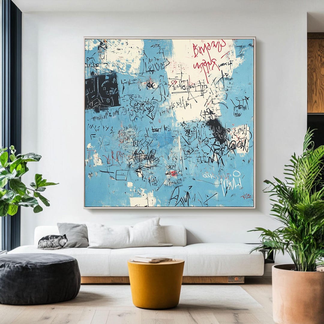 Large Graffiti Painting on Canvas Abstract Blue White Graffiti Colorful ...