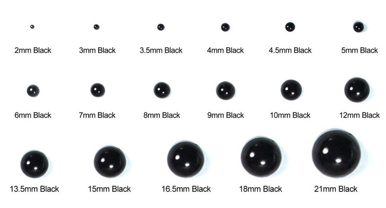 25 Pairs - 2mm to 21mm Japanese Black Animal Safety Eyes Plastic Eyes ...