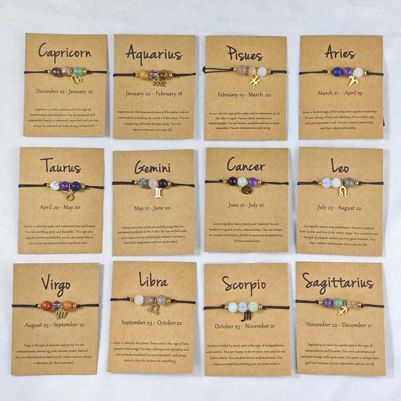 Handmade Zodiac Crystal Bracelet, Astrology Birthstone Jewelry Gift - Etsy