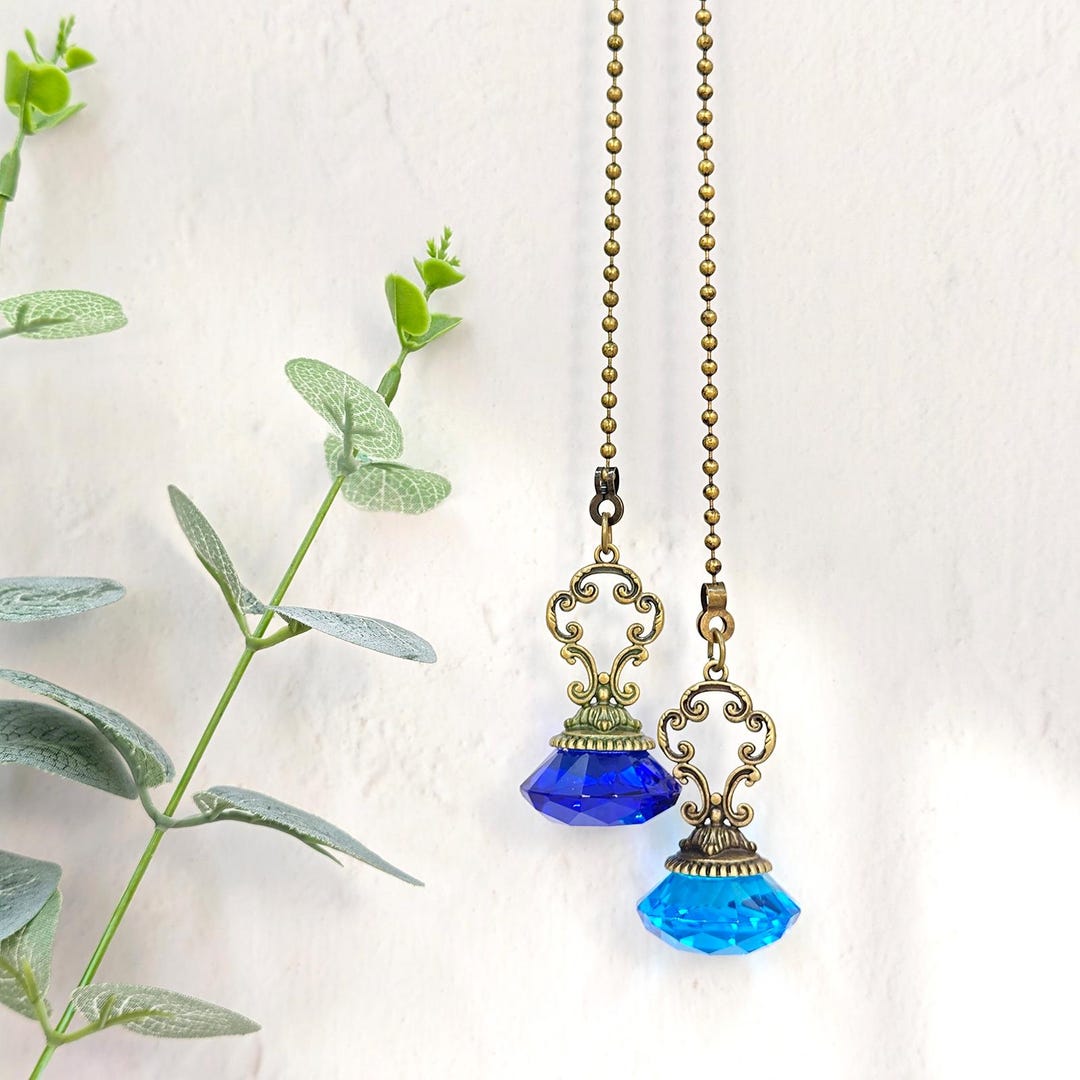 2 Pcs Diamond Crystal Fan Pulls | Vintage Bronze Lamp Pull Chain Set - Etsy
