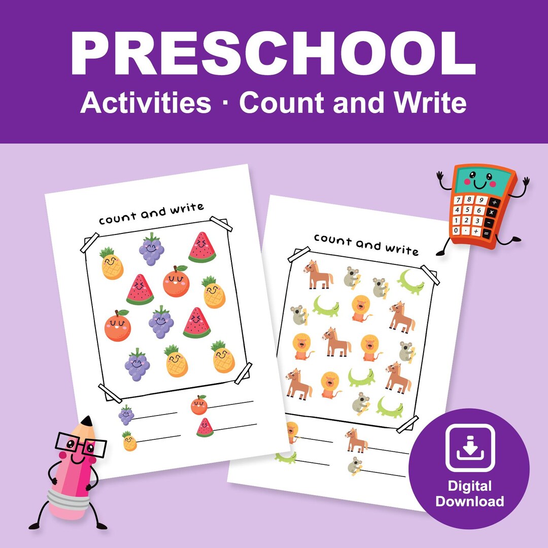 10 Pages Count and Write Worksheets, A4 Size, Preschool Activities ...