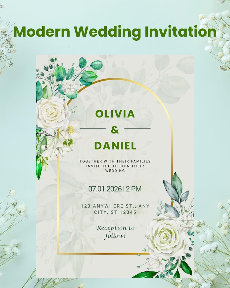 Wedding Invitation Template Printable | Minimalist Modern DIY Invite ...
